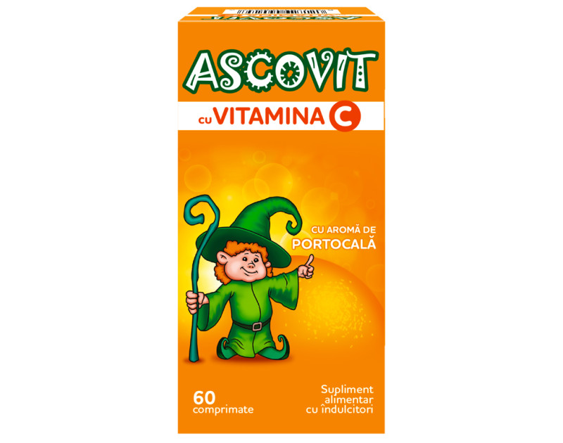 Ascovit cu Vitamina C, aroma de portocala, 60 comprimate | Catena.ro