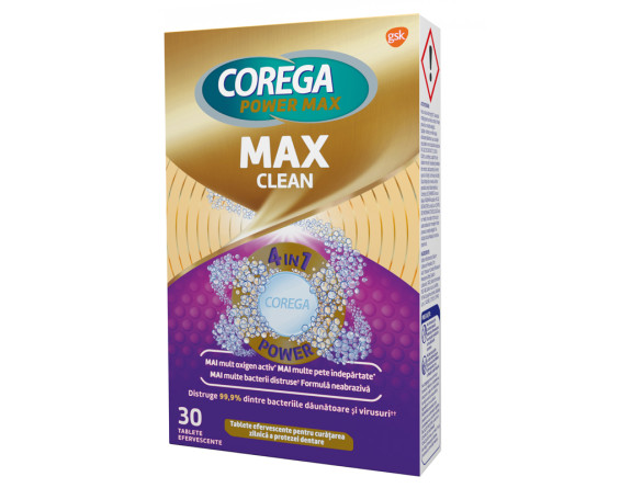 Corega Max Clean, 30 comprimate efervescente, GSK | Catena.ro