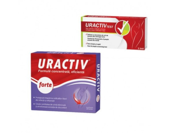 Uractiv forte 10 capsule + Uractiv test pentru infectii urinare, 1 ...