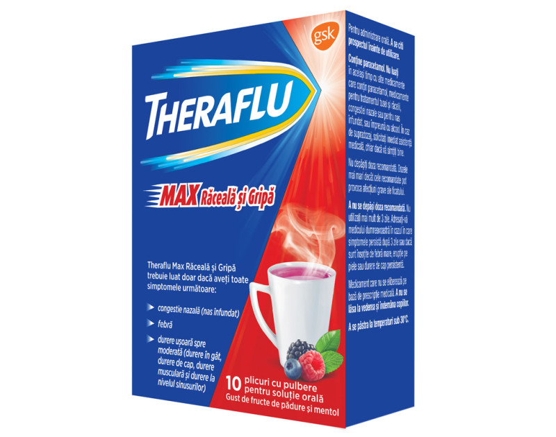 Theraflu Max Raceala si Gripa fructe de padure si mentol X 10 plicuri ...