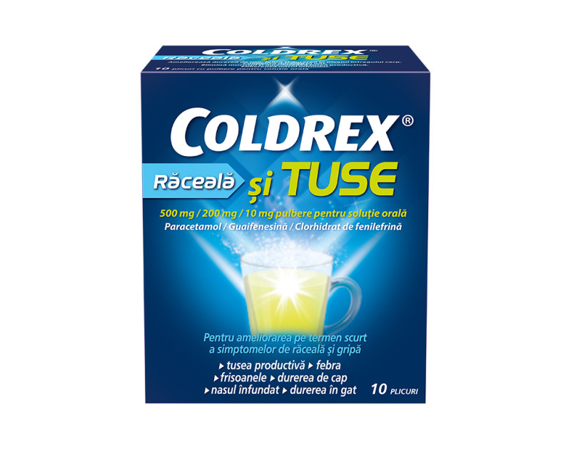 Coldrex raceala si tuse 500 mg / 200 mg / 10 mg, 10 plicuri | Catena.ro